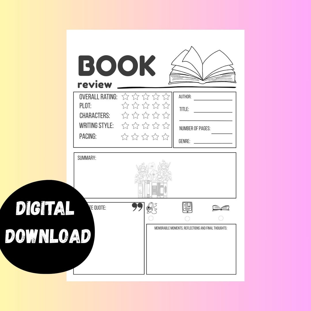 Book Review Template Printable, Printable Reading Journal, Gift for ...