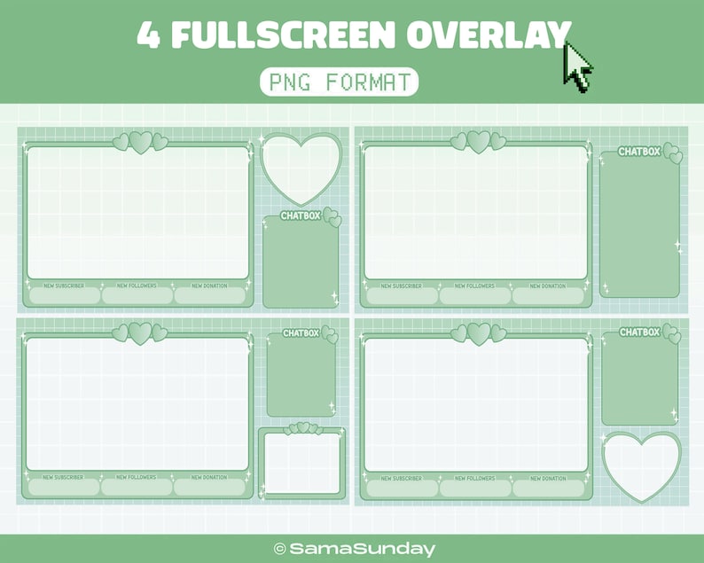Green Love Cute Aesthetics Stream Overlay Package Twitch, Twitch Stream ...