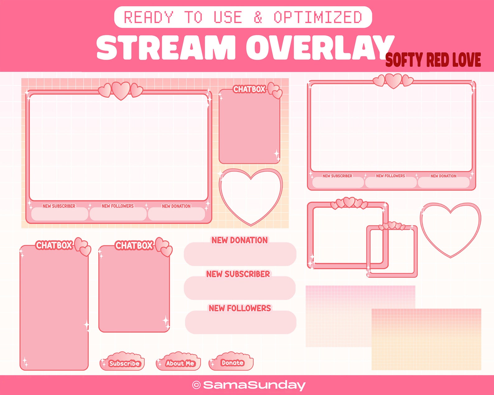 Softy Red Love Stream Overlay Package Twitch, Twitch Stream Package ...