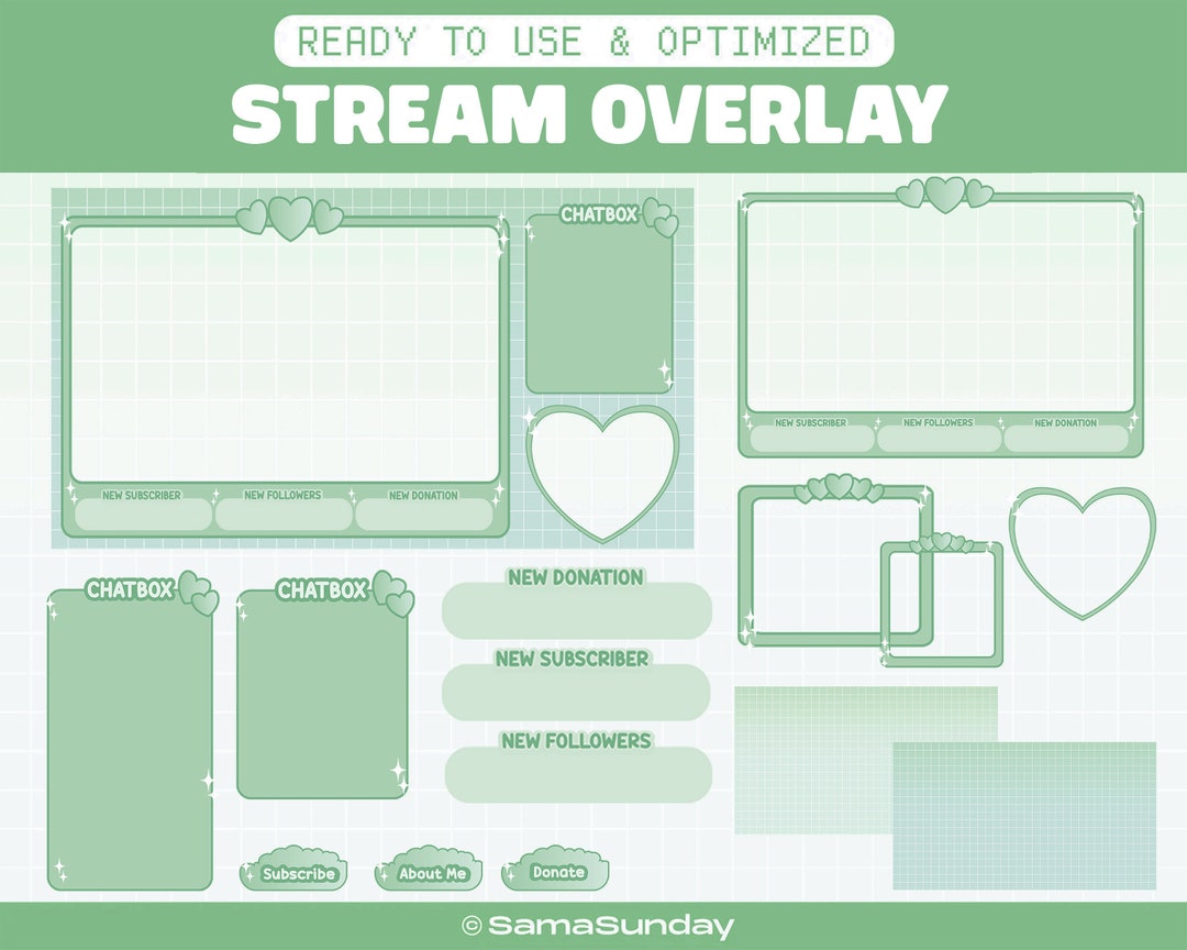 Green Love Cute Aesthetics Stream Overlay Package Twitch, Twitch Stream ...