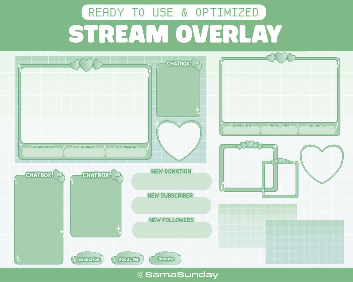 Green Love Cute Aesthetics Stream Overlay Package Twitch, Twitch Stream ...