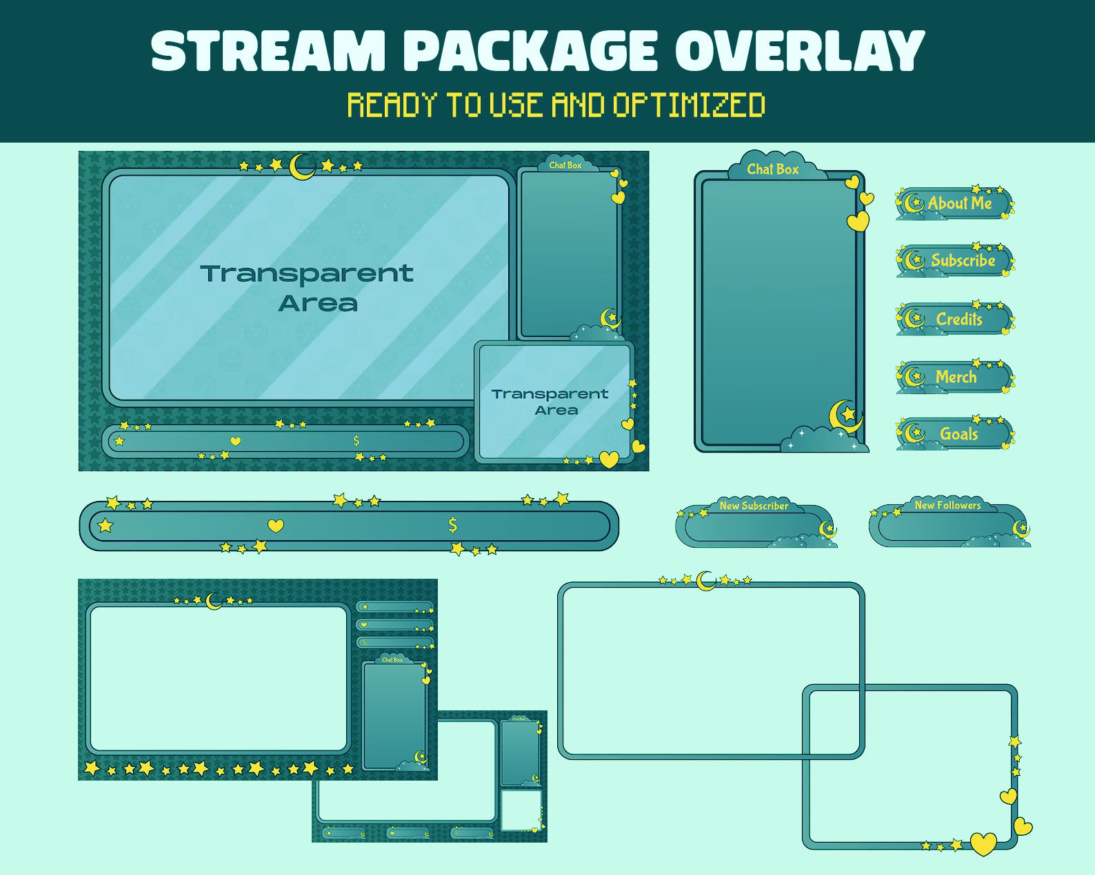 Stream Overlay Package Twitch, Green Moon and Star Stream Overlay ...