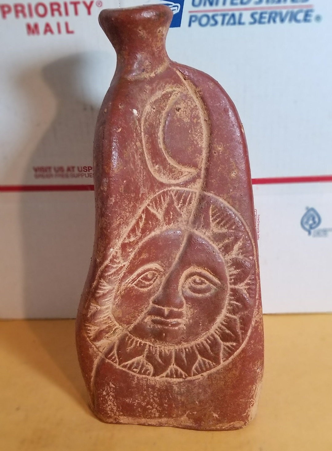 Mexican Folk Art Sun Face Clay Vase Jug Sculpture - Etsy