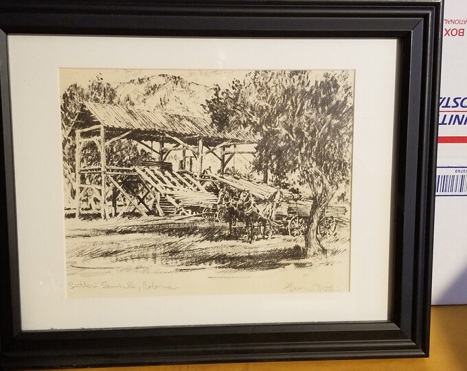 George Mathis Framed Pencil Drawing Sutter Sawmill, Colona Signed Print ...