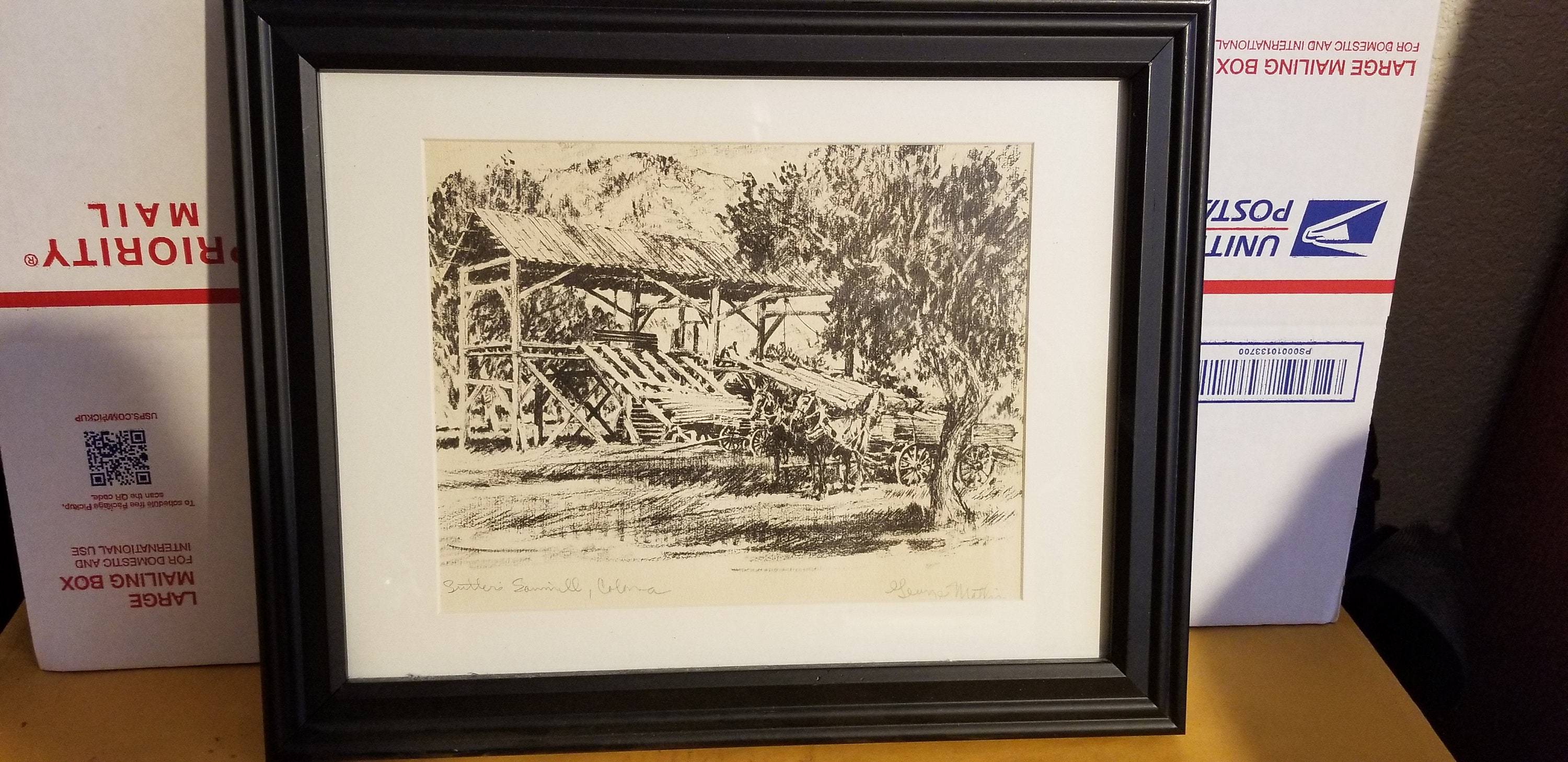 George Mathis Framed Pencil Drawing Sutter Sawmill Colona - Etsy