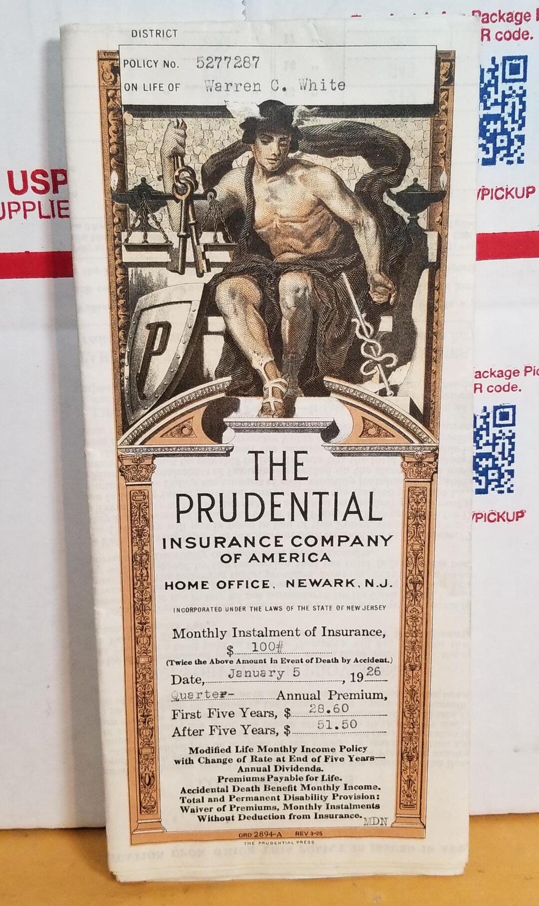 Vintage Original 1926 Prudential Insurance Company of America Policy - Etsy