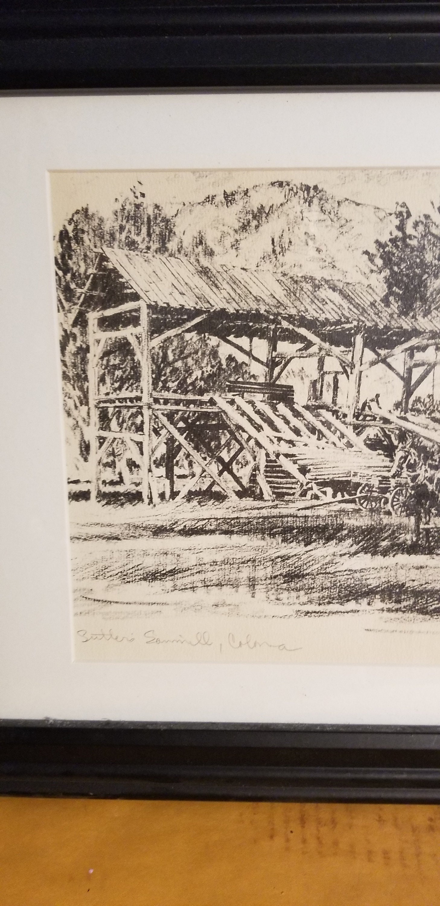 George Mathis Framed Pencil Drawing Sutter Sawmill Colona - Etsy