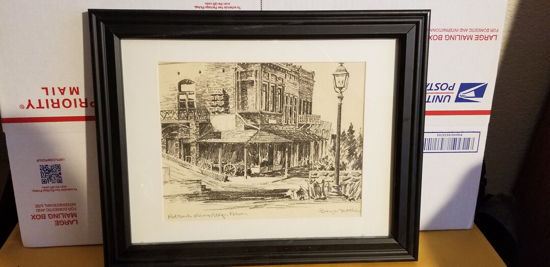 George Mathis Framed Pencil Drawing Red Bank Winery Bldg., Folsom ...