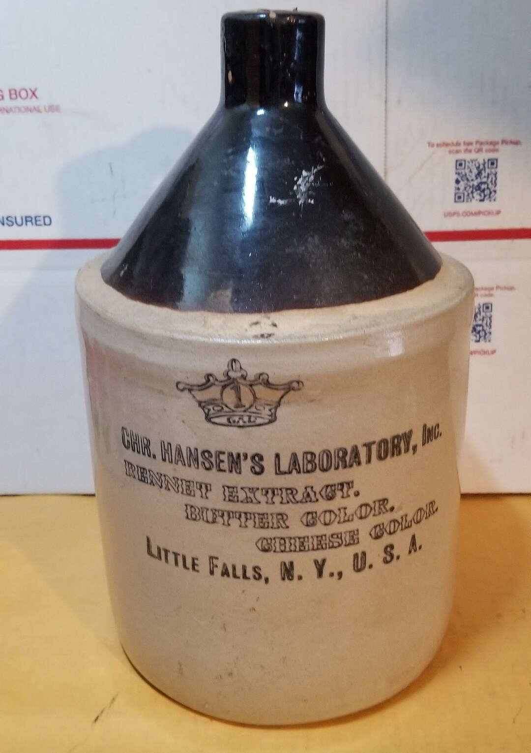 Hansen's Laboratory 1-gallon Stoneware Advertising Jug Little Falls NY ...