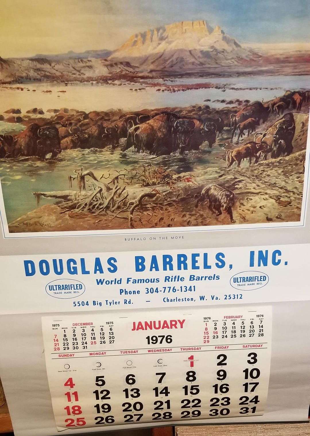 1976 C. M. Russell Calendar buffalo on the Move From Douglas Barrels ...
