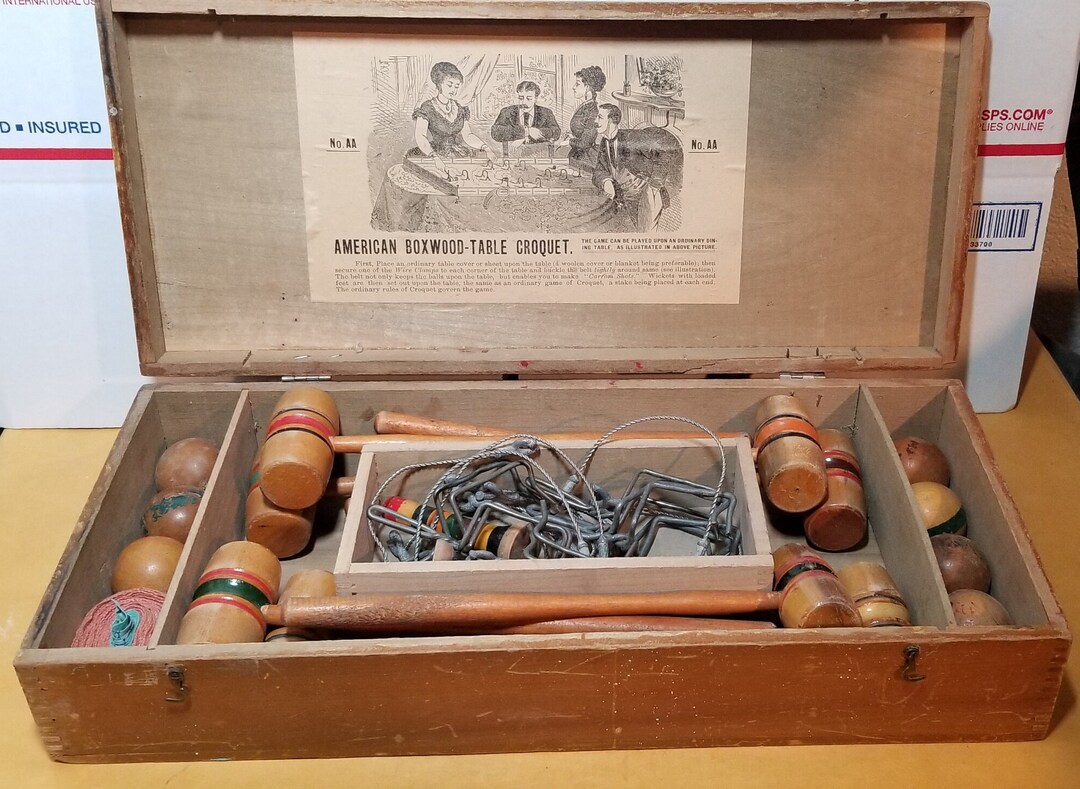 Vintage Antique Table Top Croquet Set AA in Original Wood Box - Etsy