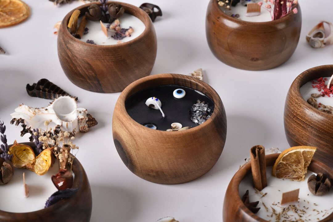 Handmade Wooden Walnut Bowl Candle,black Candle,scented Candel Wood ...