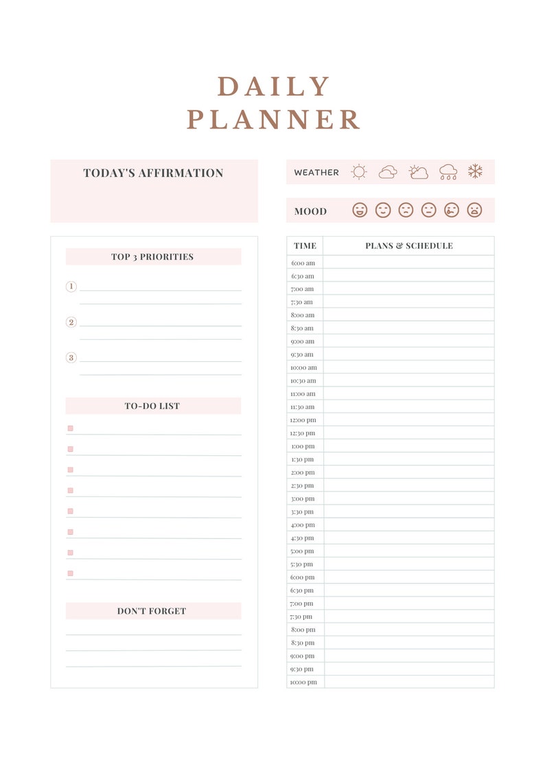 Printable Schedule Planner | Daily Schedule Journal | Instant Download ...