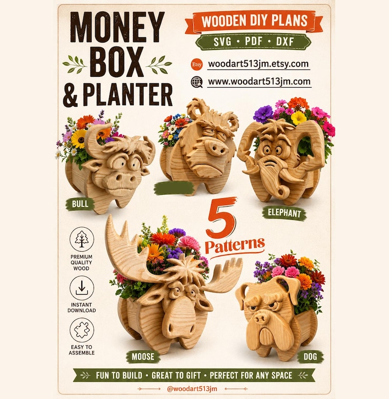 Animal Planter Box Scroll Saw Patterns: Diy Woodworking Plans (PDF, SVG ...