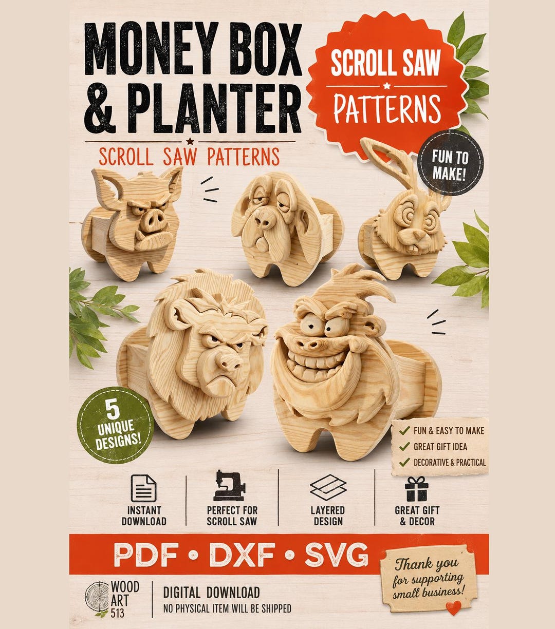 Animal Planter Box Scroll Saw Patterns: Diy Woodworking Plans (PDF, SVG ...