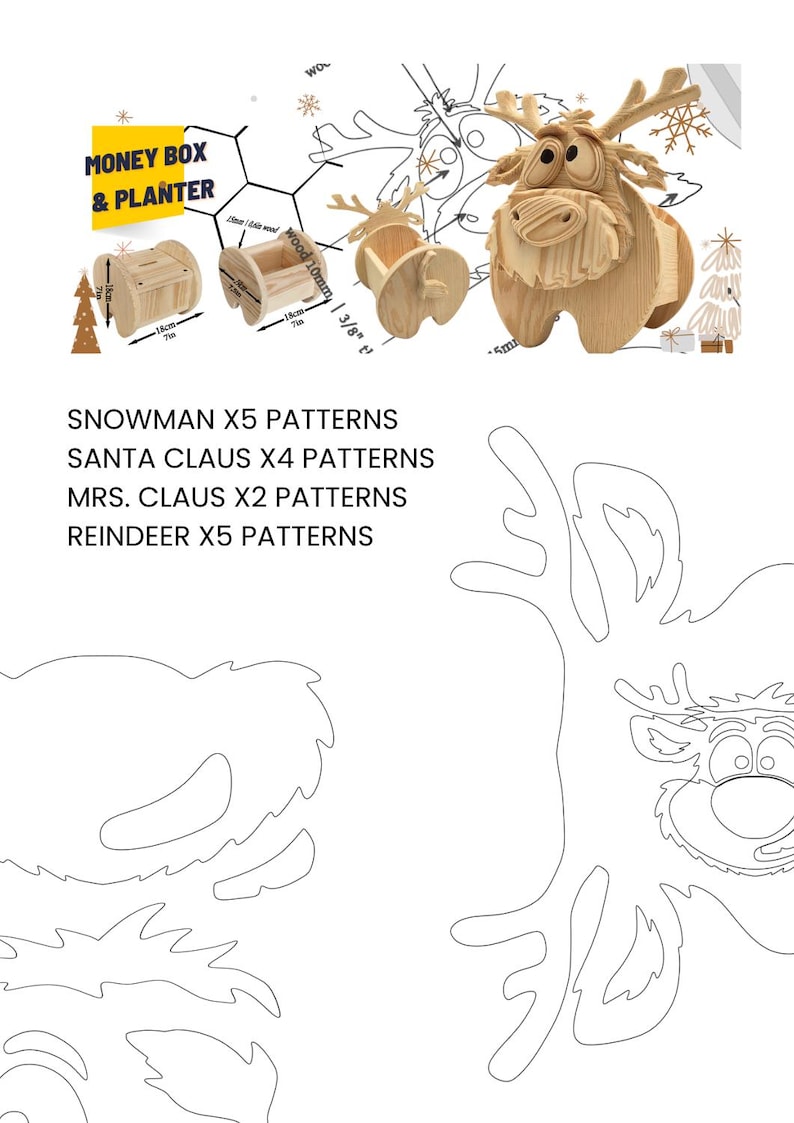 16 Christmas Scroll Saw Patterns, Santa, Snowman, Reindeer (PDF, SVG ...