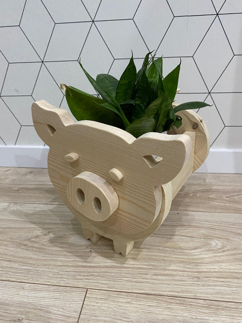 Wooden Pig Planter Scroll Saw Pattern | Animal Flower Pot Woodworking ...