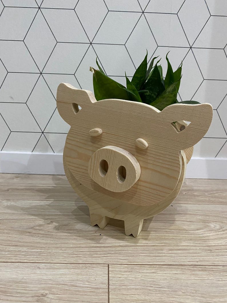 Wooden Pig Planter Scroll Saw Pattern | Animal Flower Pot Woodworking ...