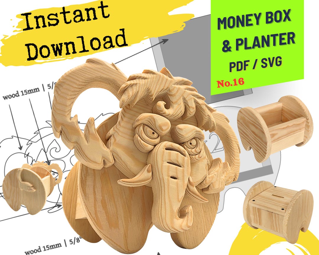 DIY Wooden Elephant Money Box & Planter Plans (PDF/SVG) - Etsy