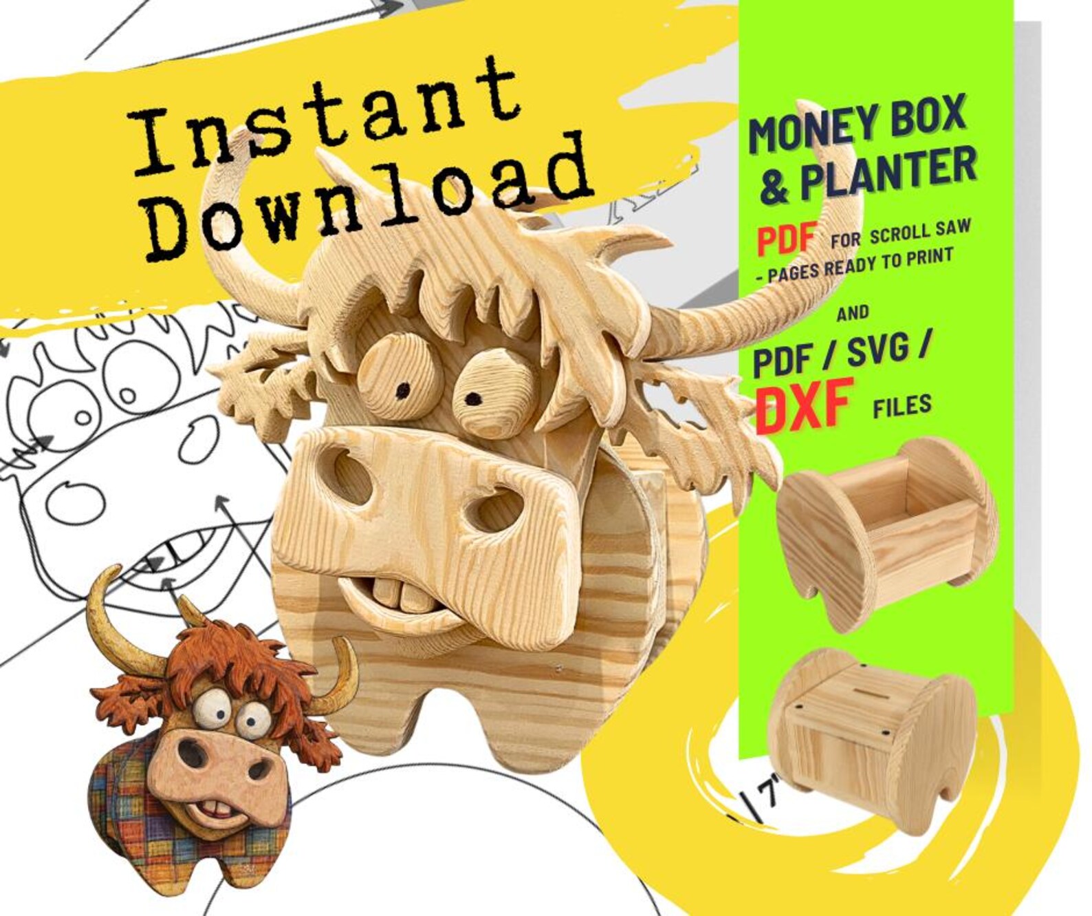 Woodworking Planter Box Scroll Saw Pattern – Easy Bull Design for ...
