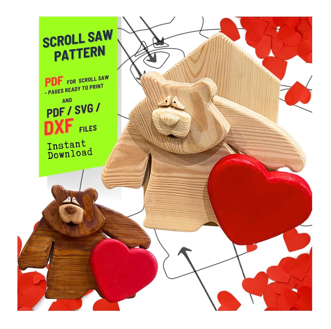 Valentine's Bear Planter Box Scroll Saw Pattern (PDF, SVG, DXF) - Etsy