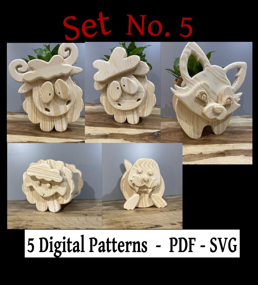 Animal Planter Box Scroll Saw Patterns: Fox, Sheep, Walrus (PDF, SVG ...