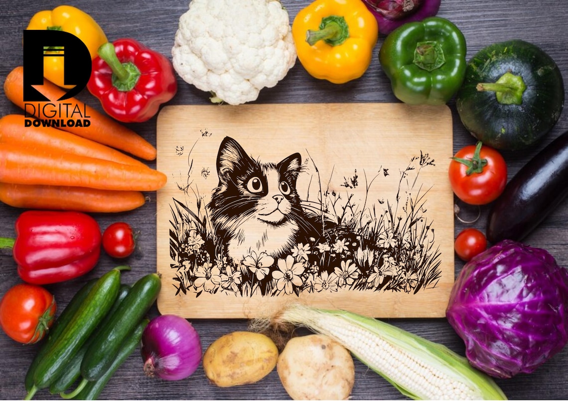 Laser Engraved Cat Cutting Board SVG: Kitchen Decor Digital File - Etsy