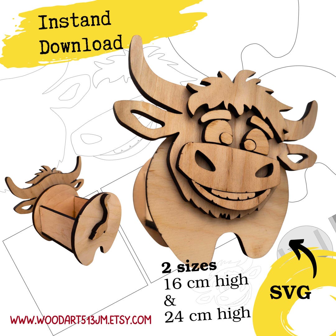 Bull Design Woodworking Box Pattern: Scroll Saw & Laser Cut (SVG, PDF ...