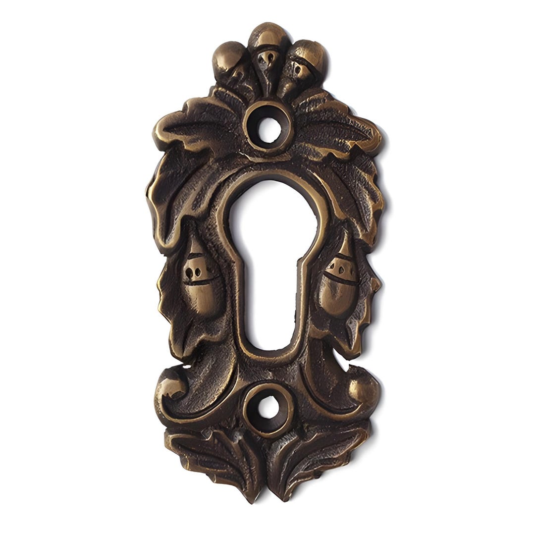 3.5" Brass Plate Door Lock / Door Lockset Plate - Decorative Key Hole ...