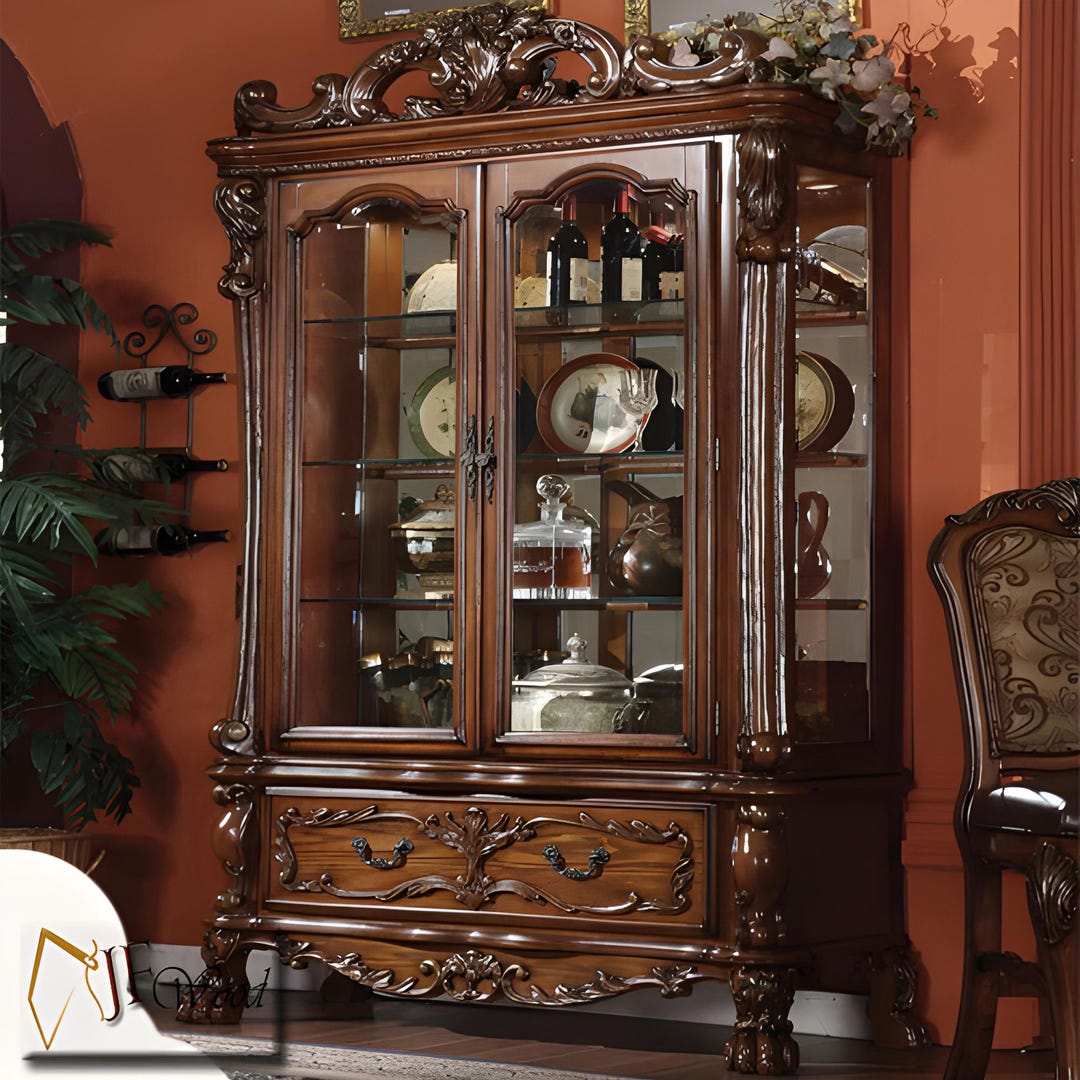 Antique Elena Display Cabinet. Luxury Hand Carved Living Room Cabinet ...