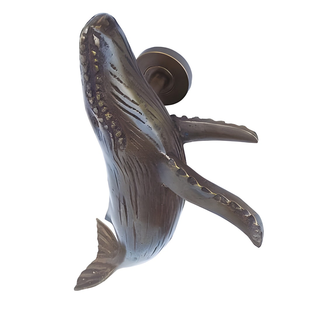 Whale Brass Door Pull & Knob 12" Door Drawer and Handle. Vintage Whale Statue Decoration for ...