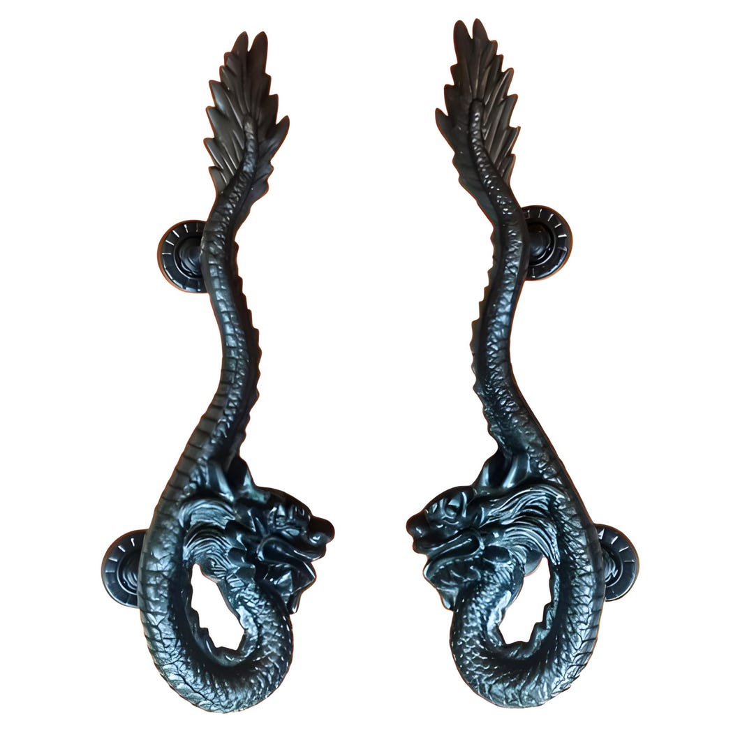 1 Pair Dragon Aluminum Door Pull and Knobs, Vintage Old Style Door ...