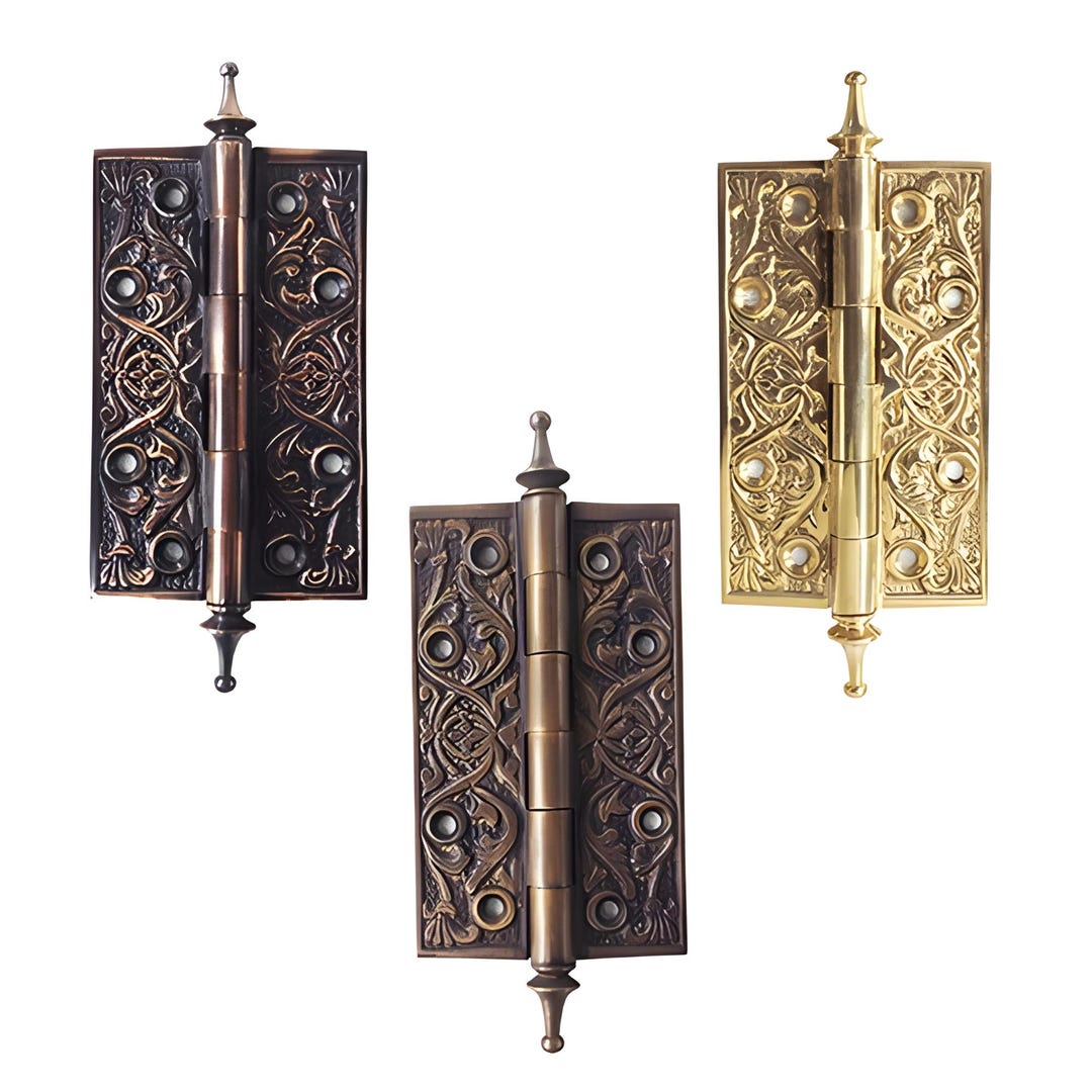 Lot of Vintage Solid Brass Door Hinges With Batik Flower Detail ...
