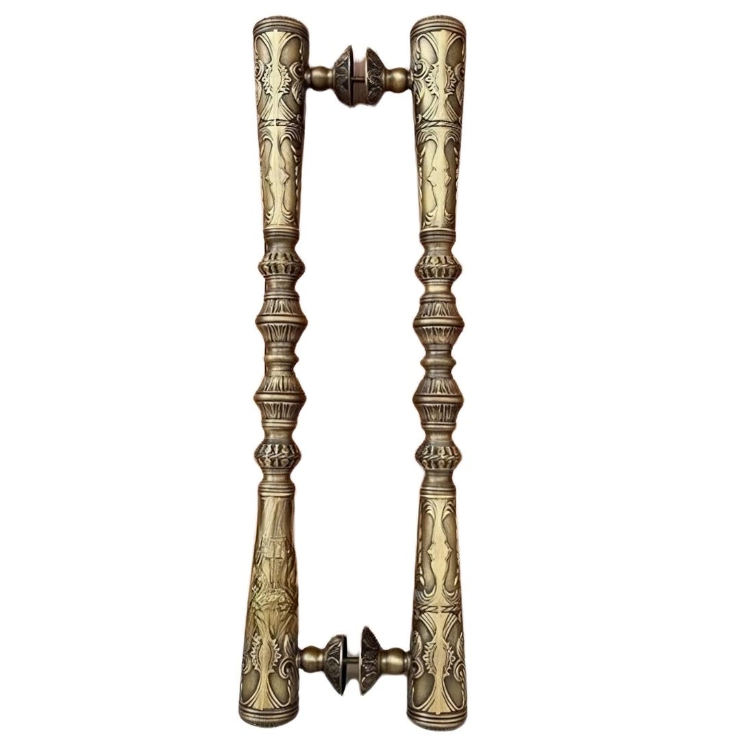 Pair of Luxury Sun Main Entry Door Pull & Knob 30 Inch Vintage Solid ...