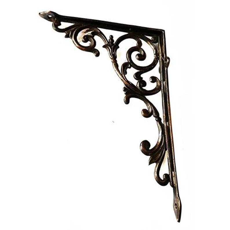Set of Vintage Simple Engrave Shelf Bracket Books Photos Solid Brass ...