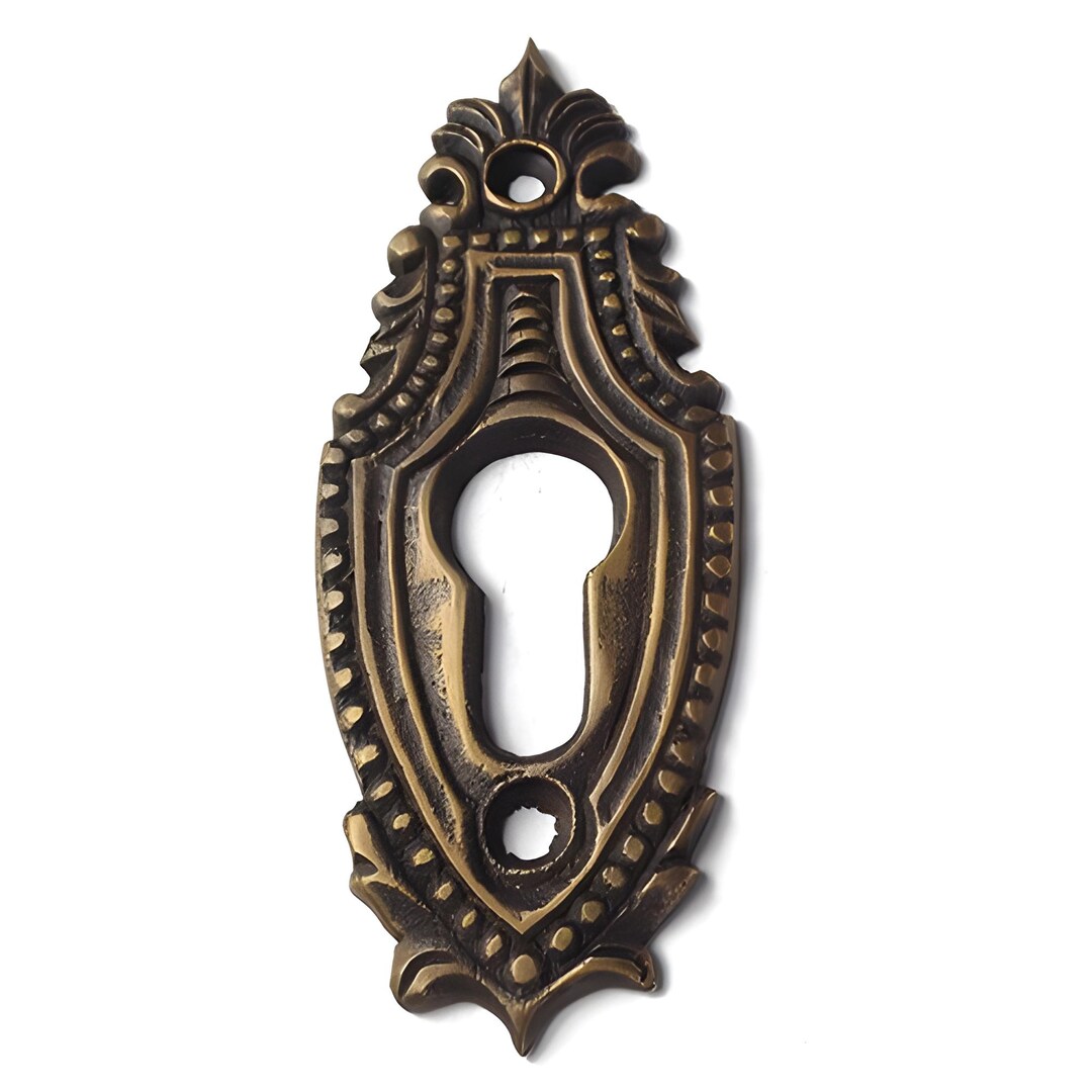 4.4" Brass Plate Door Lock / Door Lockset Plate - Decorative Key Hole ...