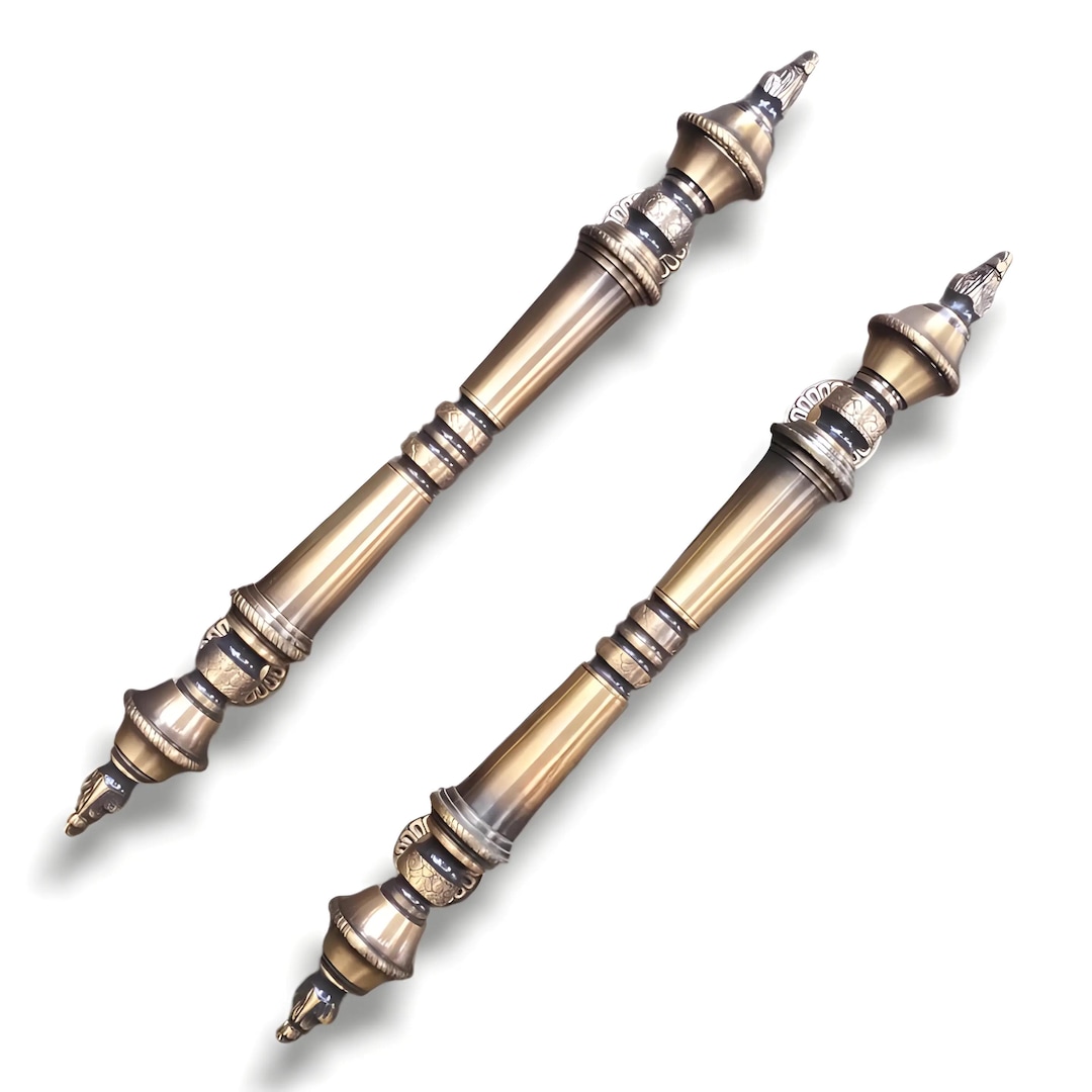 Medieval Brass Entry Door Pulls and Knobs 1 Pair Midcentury Drawer ...