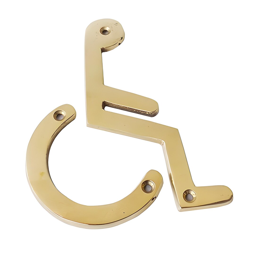 Wheel Chair Symbol Solid Brass Sign Gold Finish. Wheelchair Bathroom ...