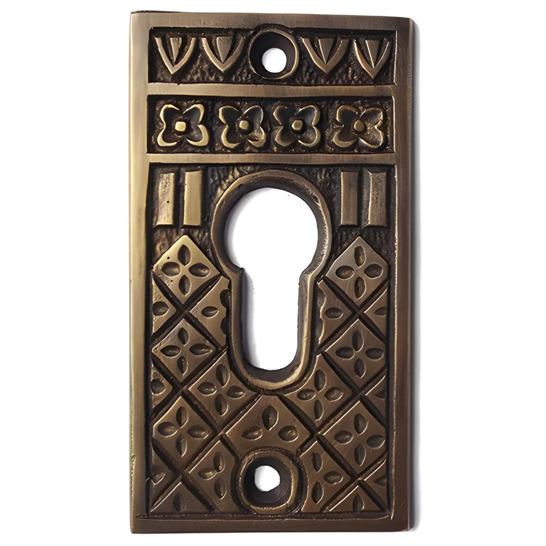 3.5" Brass Plate Door Lock / Door Lockset Plate - Decorative Key Hole ...