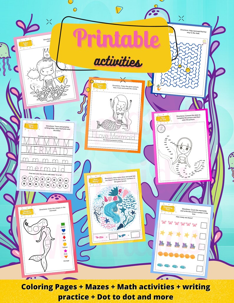 Mermaid Activity Book| Coloring Pages | Books for Kids | Activity Book ...
