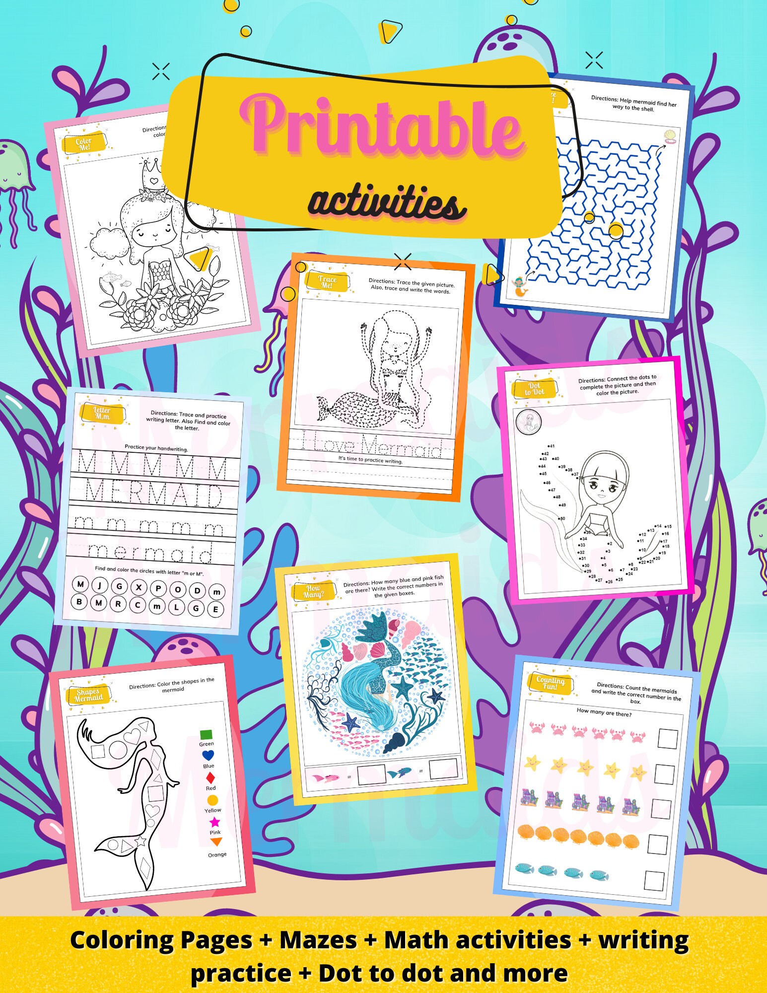 Mermaid Activity Book| Coloring Pages | Books for Kids | Activity Book ...