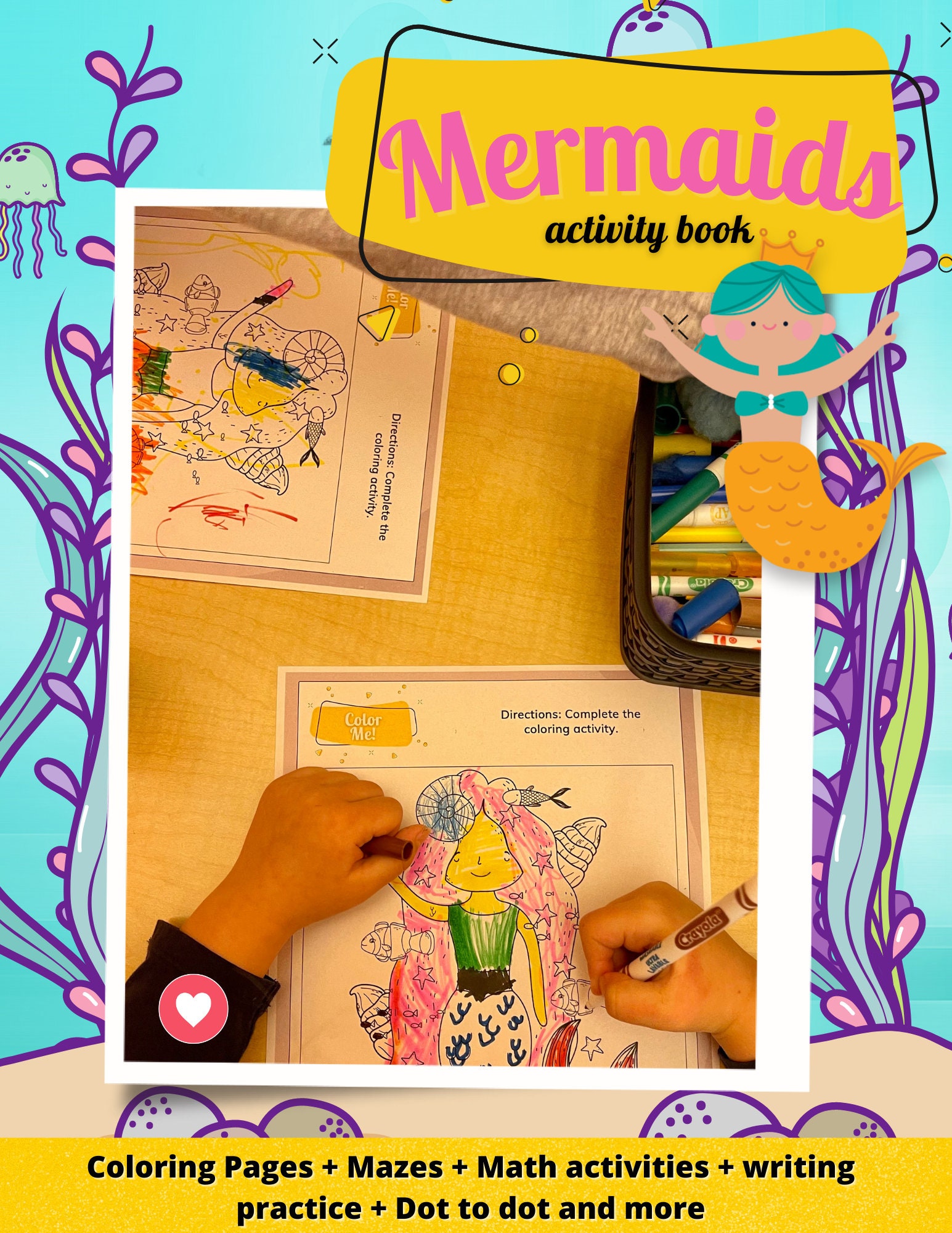 Mermaid Activity Book| Coloring Pages | Books for Kids | Activity Book ...