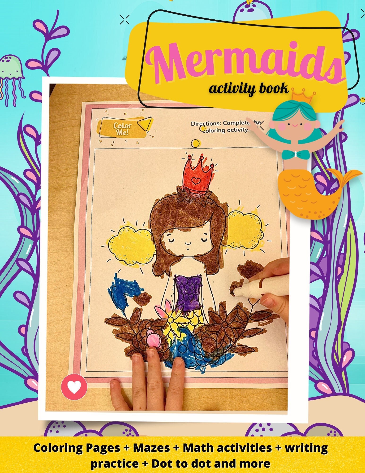 Mermaid Activity Book| Coloring Pages | Books for Kids | Activity Book ...