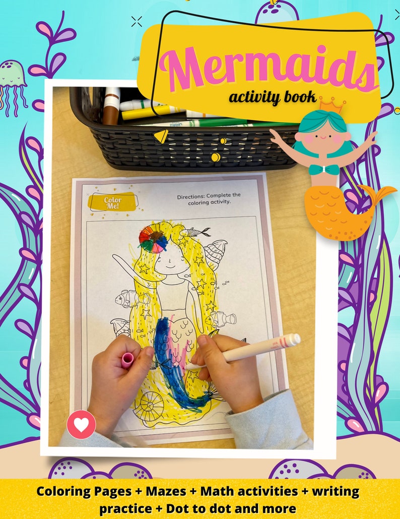 Mermaid Activity Book| Coloring Pages | Books for Kids | Activity Book ...