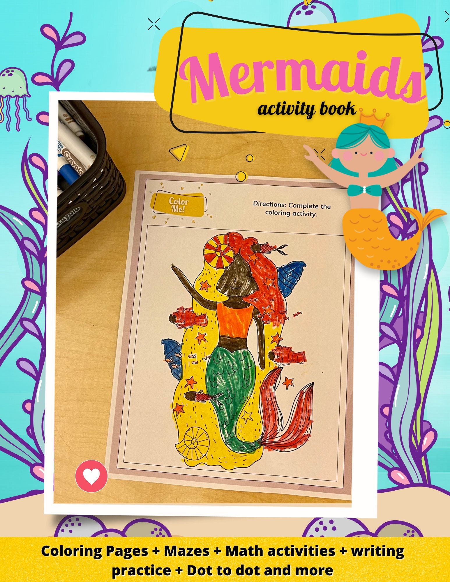 Mermaid Activity Book| Coloring Pages | Books for Kids | Activity Book ...