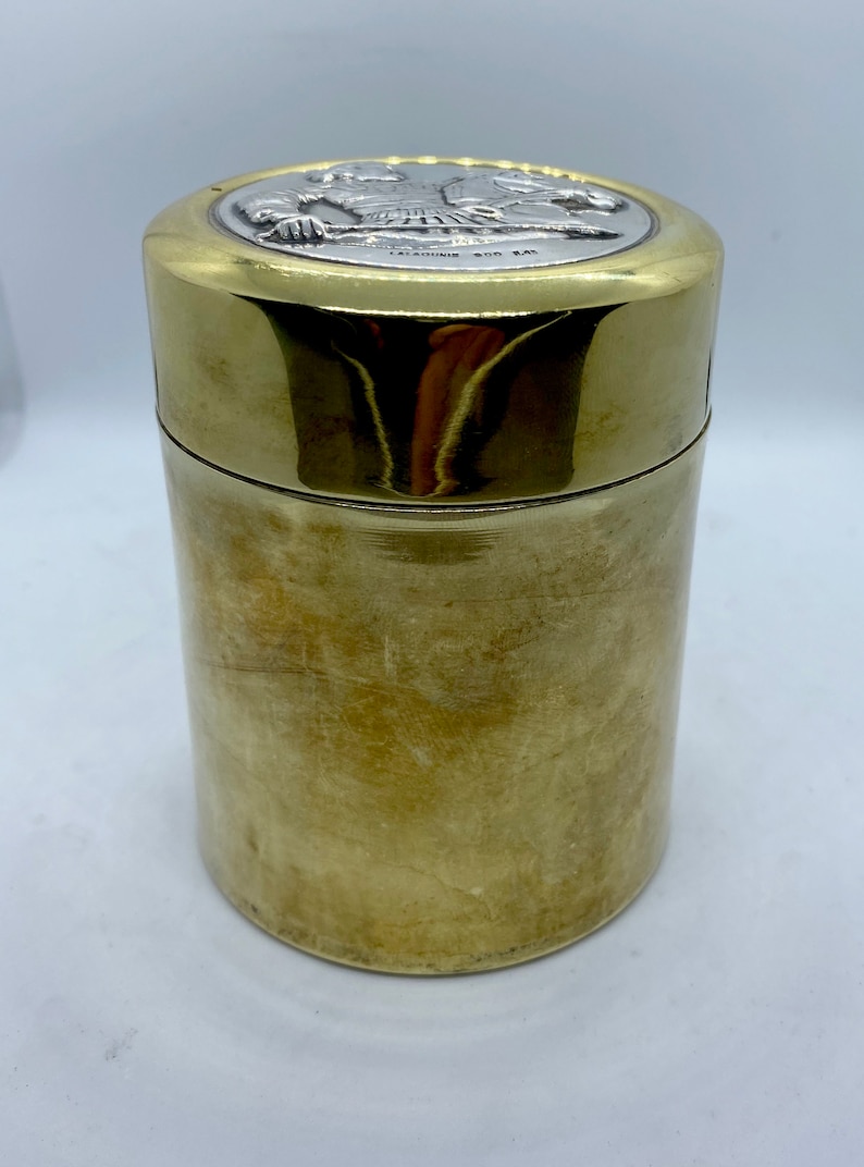 Vintage Ilias Lalaounis Cylindrical Polished Brass Box With Sterling ...