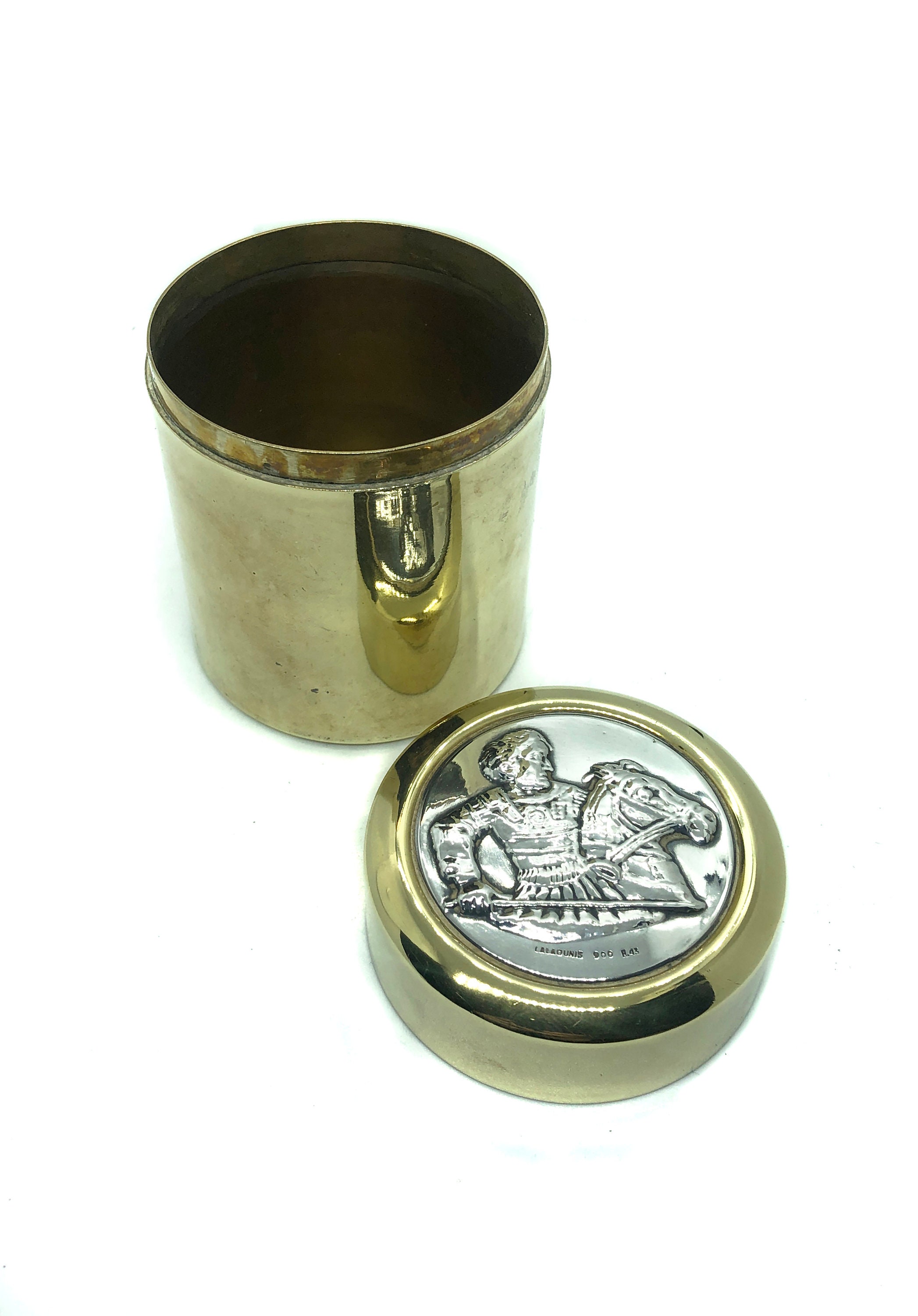 Vintage Ilias Lalaounis Cylindrical Polished Brass Box With Sterling ...
