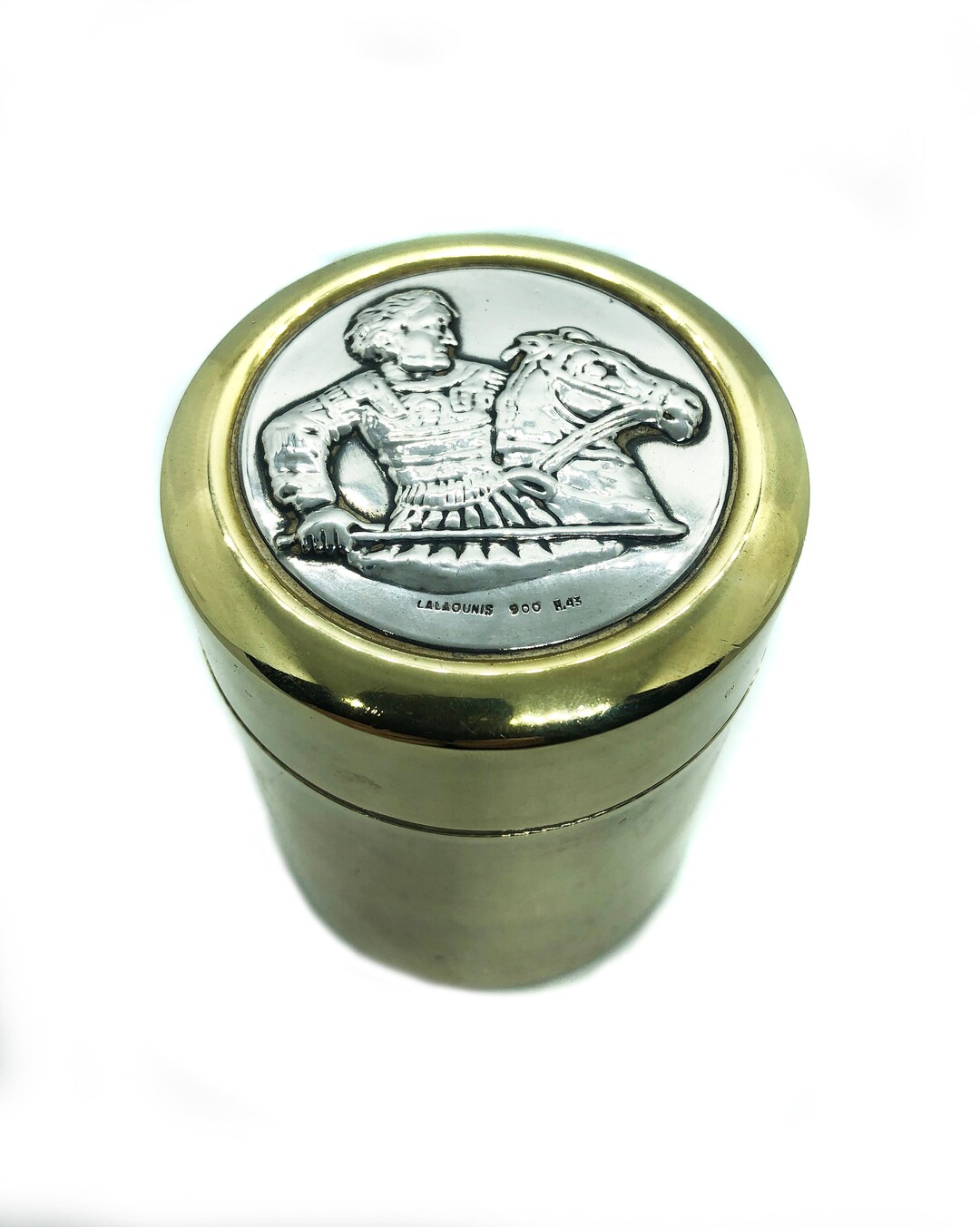 Vintage Ilias Lalaounis Cylindrical Polished Brass Box With Sterling ...