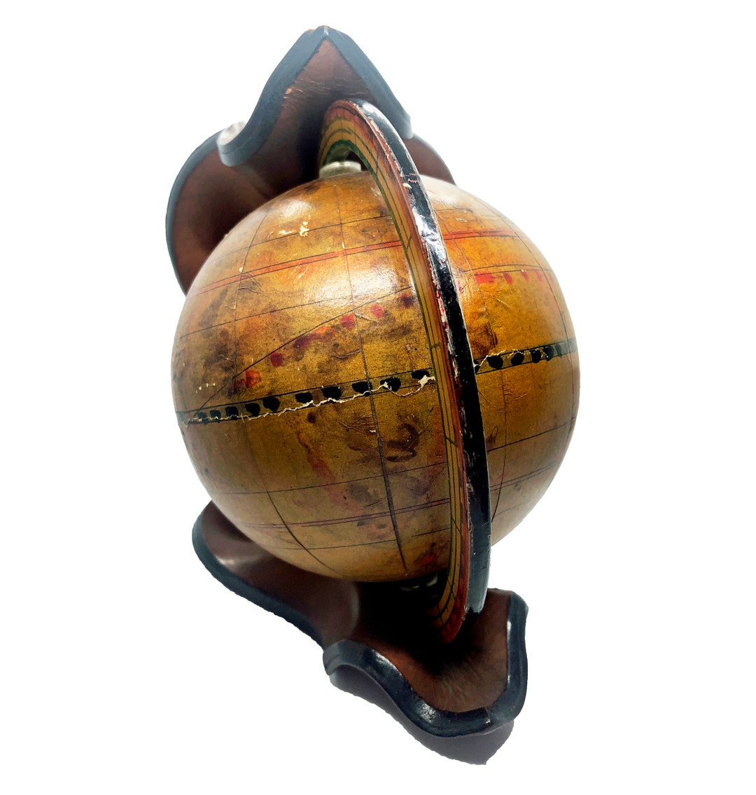 Vintage Wooden World Globe Map on Dark Wood in a Leather Stand - Etsy
