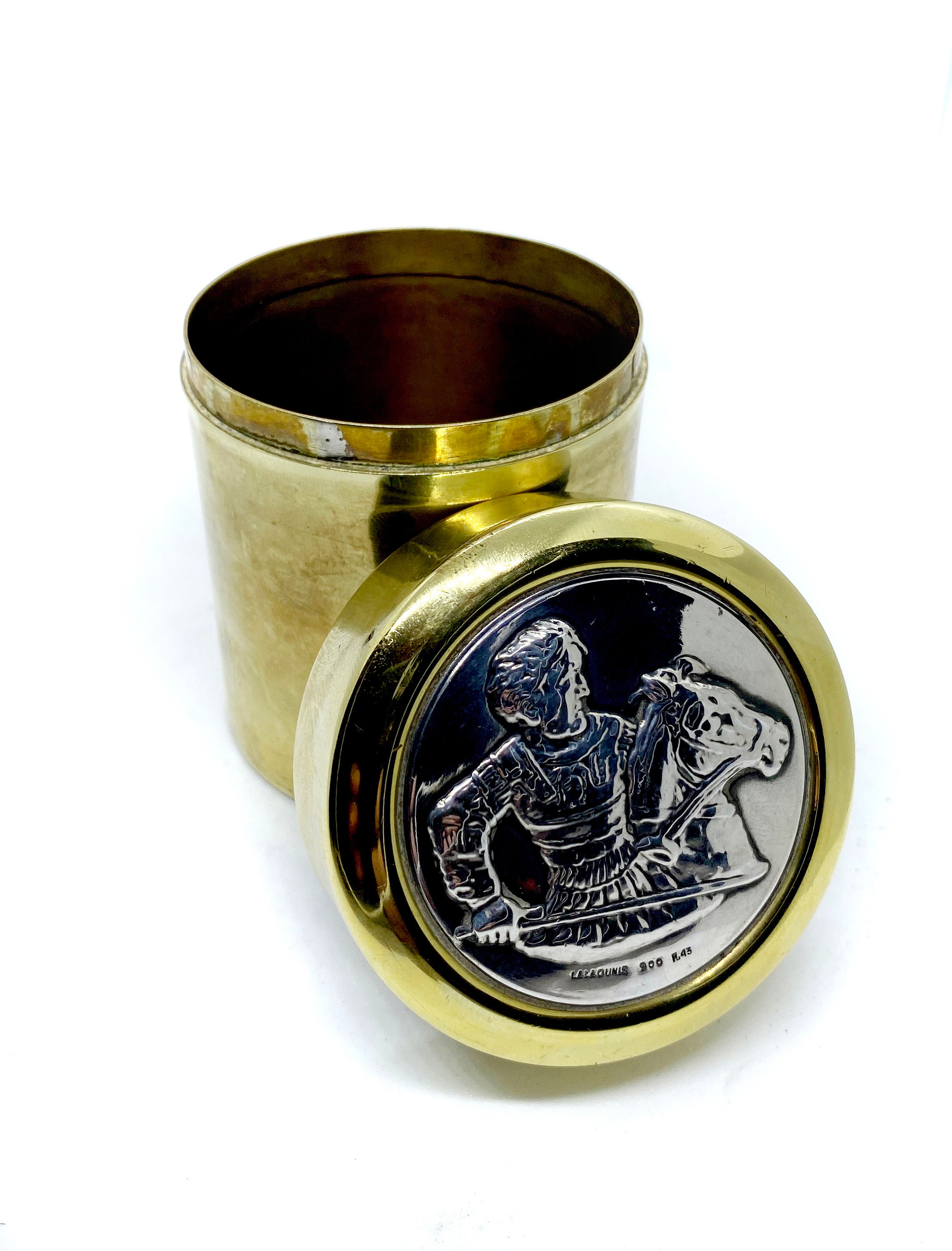 Vintage Ilias Lalaounis Cylindrical Polished Brass Box With Sterling ...